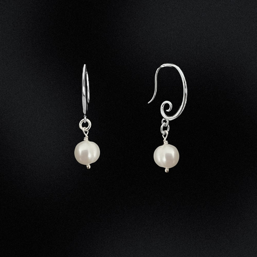 Freshwater Pearl Silver Swirl Hook Earrings – Oskye Jewellery